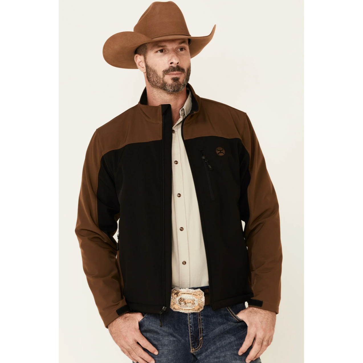 Hooey Mens Softshell Jacket, Black with Brown Sleeves – El Charro ...